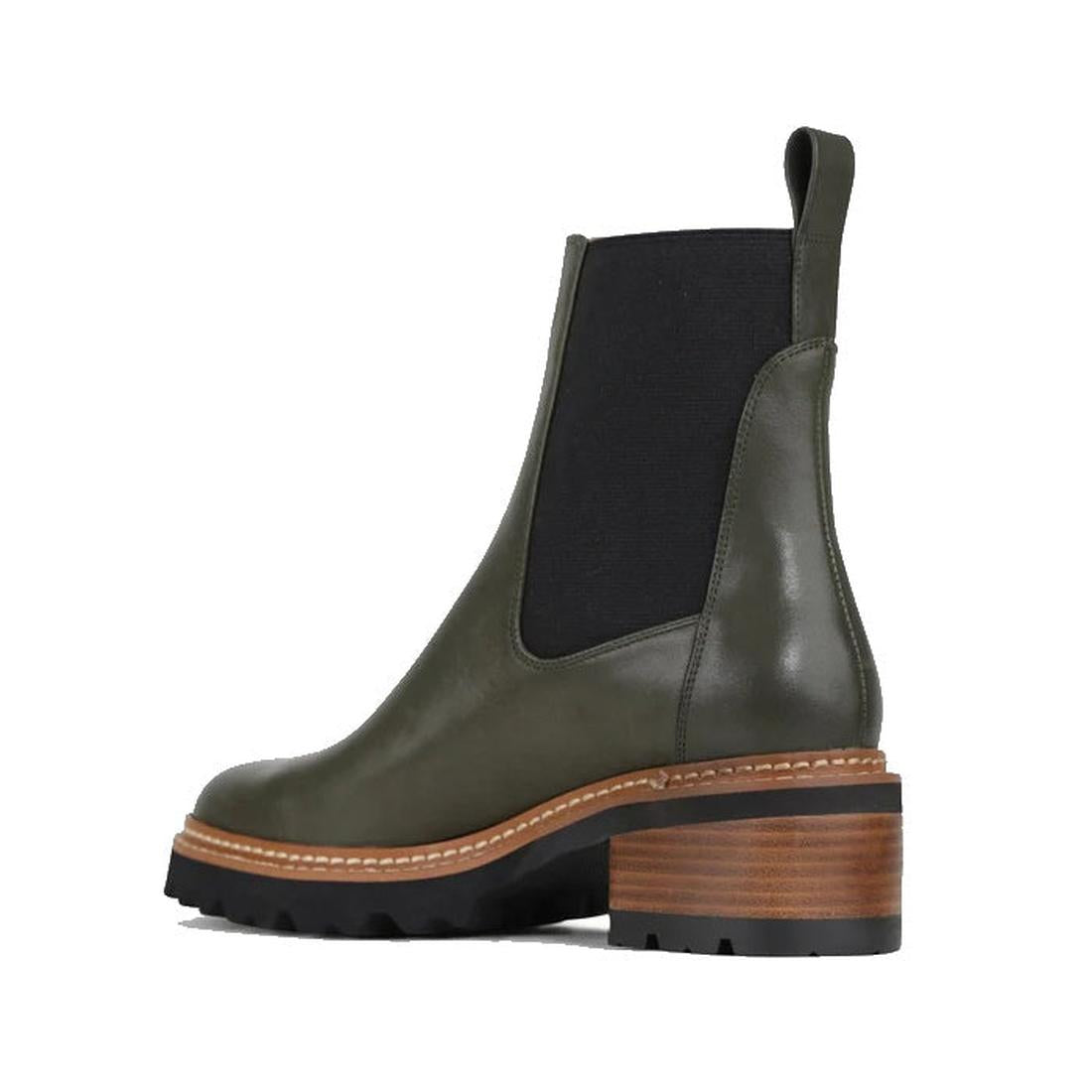 EOS Linear Dark Olive Leather Boot Chelsea Pull On, – Kids Shoes NZ